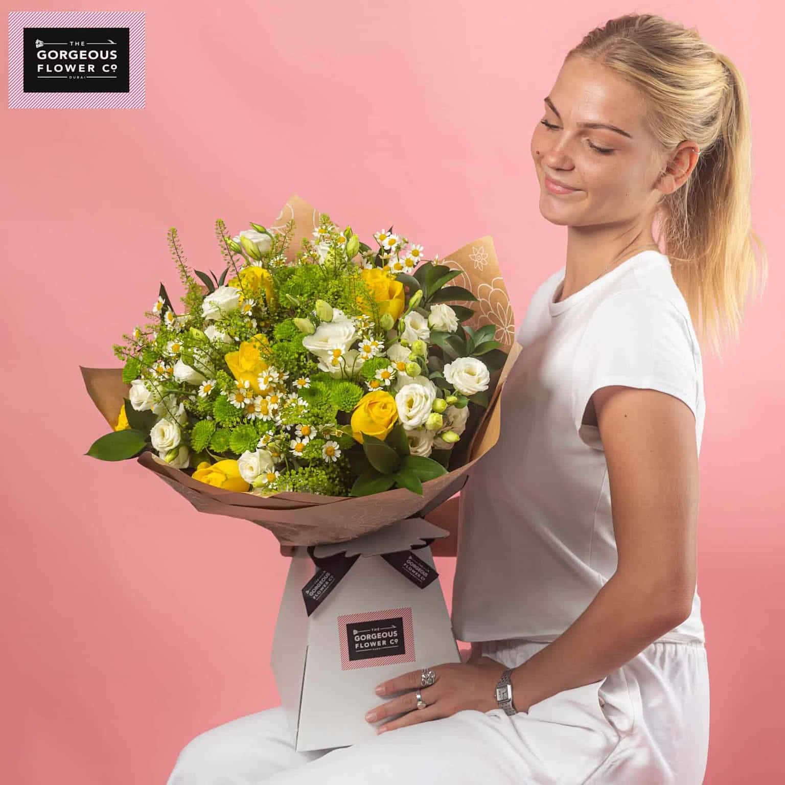Henley Beach with Yellow Roses, Lisianthus, Lepidium and Chrysanthemum ...