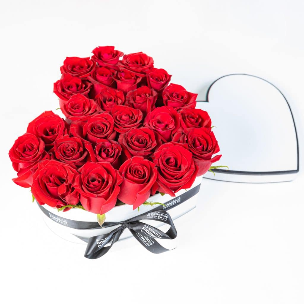 White Heart Box- Red Roses - The Gorgeous Flower Company